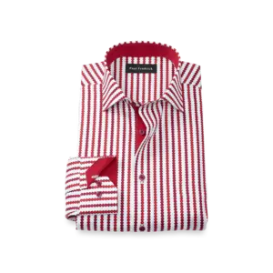 PAUL FREDRICK Tailored Fit Comfort Stretch Non-iron Heart Dress Shirt With Contrast Trim - White/red
