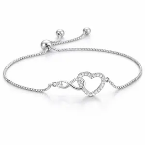DONATELLO GIAN Crystal Infinity Heart Adjustable Bracelet - Silver