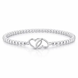 DONATELLO GIAN Beaded Intertwined Heart Bracelet - Silver