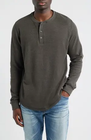 James Campbell Calico Waffle Stitch Henley - Charcoal Heather