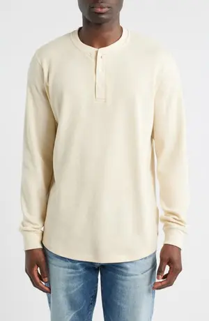 James Campbell Calico Waffle Stitch Henley - Ivory