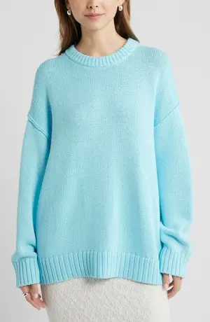 OPEN EDIT Oversized Crewneck Cotton Sweater - Blue Atomizer