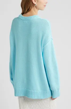 OPEN EDIT Oversized Crewneck Cotton Sweater - Blue Atomizer