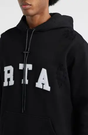 RtA Markus Distressed Logo Applique Hoodie - University Black