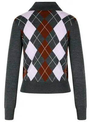 SELF-PORTRAIT Argyle Wool Sweater - Grey
