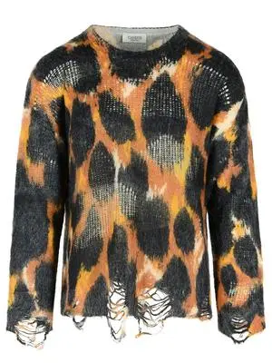 LANEUS Spotted Leopard Destroyed Alpaca-blend Sweater - Multicolor