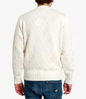FILIPPO DE LAURENTIIS Geometric Diamond Knit Wool Sweater - Latte