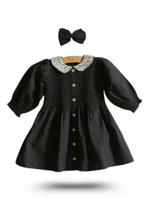 BONJOUR Woven Cotton Dress With Hair Clip