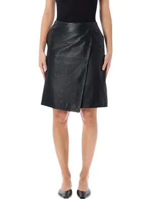 LOULOU Embossed Leather Knee-length Skirt