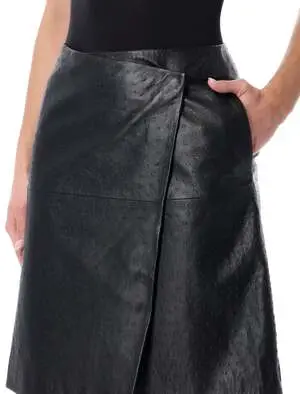 LOULOU Embossed Leather Knee-length Skirt