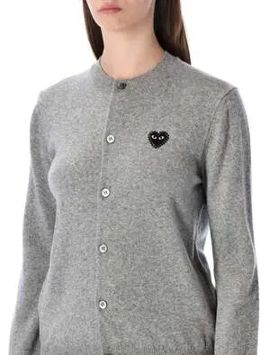 Play Comme Des Garcon Comme Des Garçons Play Crystal Heart Wool Cardigan - Grey