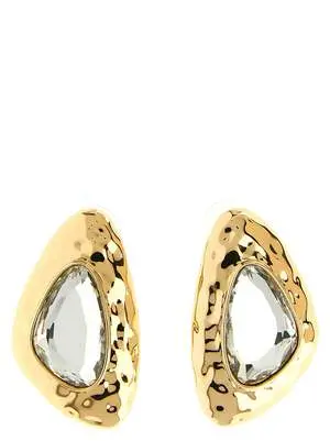 SELF-PORTRAIT Hammered Crystal Stud Earrings - Gold