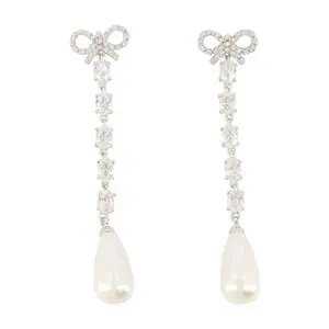 SELF-PORTRAIT Bow Pearl Droplet Earrings - Silver