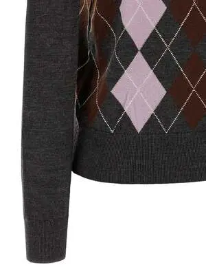 SELF-PORTRAIT Argyle Wool Sweater - Gray