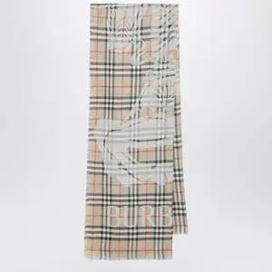 Burberry Ekd Check Scarf In Wool And Silk - Beige