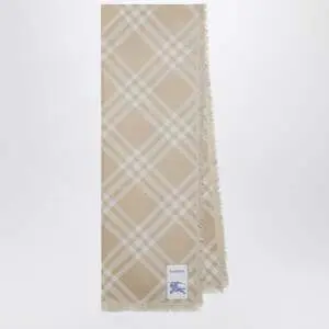 Burberry Ecru Check Silk And Wool Scarf - Beige