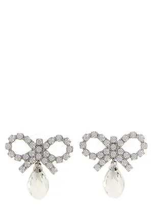 SELF-PORTRAIT Bow Crystal Droplet Earrings - Silver