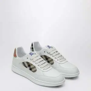Burberry Leather Sneakers With Check Detail - White