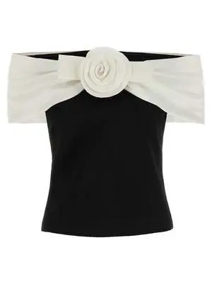 SELF-PORTRAIT Crêpe Flower Top - White/black