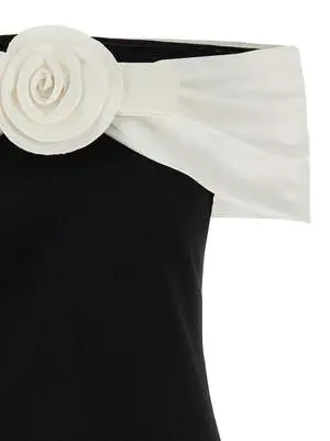SELF-PORTRAIT Crêpe Flower Top - White/black