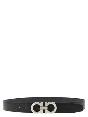 FERRAGAMO Gancini Print Reversible Belt - Black