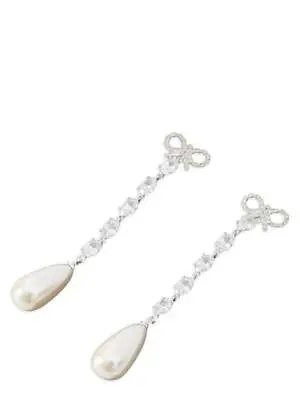 SELF-PORTRAIT Bow Pearl Droplet Earrings - Silver