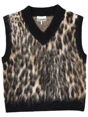 GANNI Sleeveless Knit Vest - Animalier