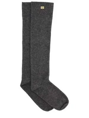 GANNI Knee-high Wool Blend Socks - Charcoal