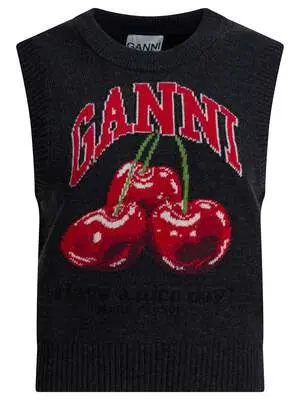 GANNI Logo Wool Vest - Black