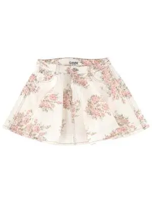 GANNI Floral Denim Miniskirt - Ivory