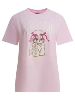 GANNI Cotton Jersey T-shirt With Poodle Graphic
