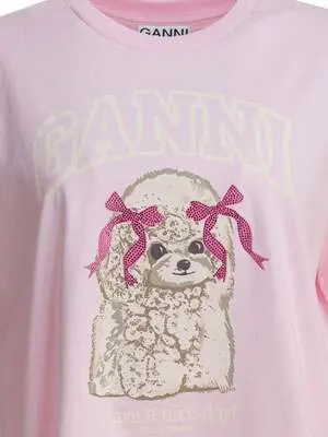 GANNI Cotton Jersey T-shirt With Poodle Graphic