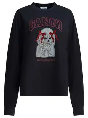 GANNI Cotton Crewneck Sweatshirt - Black