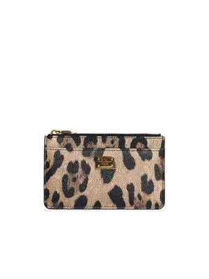 Dolce & Gabbana Dauphine' Leopard Print Lear Card Holder - Brown