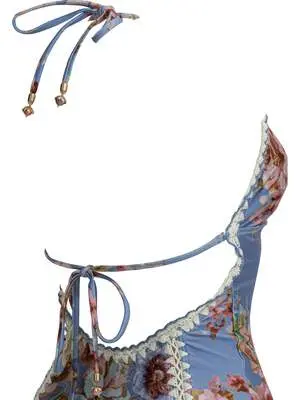 Zimmermann Awaken Crochet Keyhole One Piece Swimsuit - Light Blue