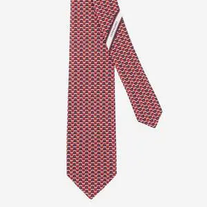 FERRAGAMO Silk Neck Tie With Geometric Pattern - Red