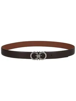 FERRAGAMO Double Hook Leather Belt - Dark Brown