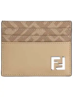 Fendi Leather Card Holder - Beige