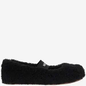 Moon Boot Shearling Ballerina Flats With Logo - Black