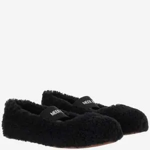 Moon Boot Shearling Ballerina Flats With Logo - Black