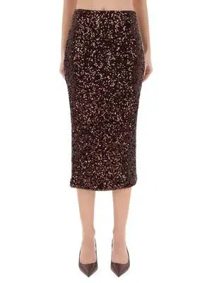 ROTATE BY BIRGER CHRISTENSEN Sequin-embellished Midi Skirt - Brown