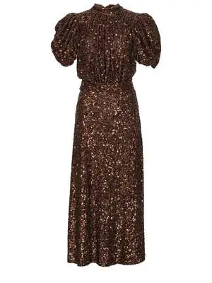 ROTATE BY BIRGER CHRISTENSEN Midi Sequined Dress - Brown