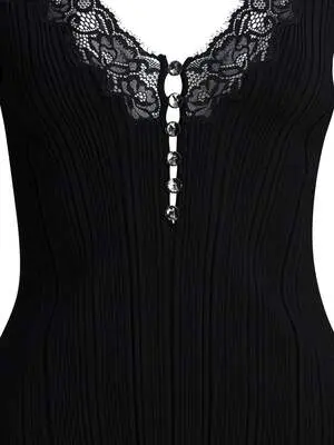 SELF-PORTRAIT Ribbed Knit Top With Lace - Black