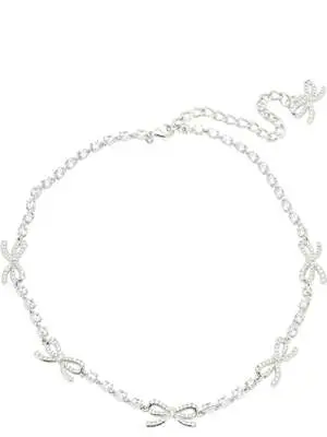 SELF-PORTRAIT Bow And Crystal Necklace - Silver