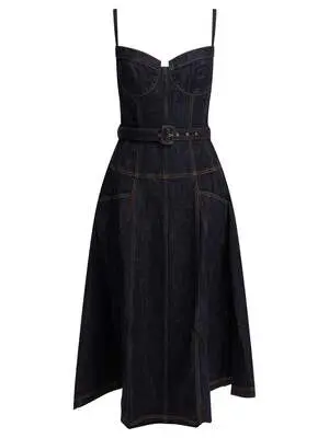SELF-PORTRAIT Denim Flared Midi Dress