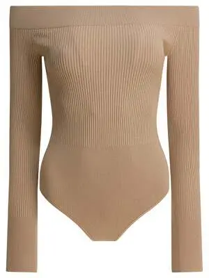 Alaïa Off-shoulder Bodysuit - Beige
