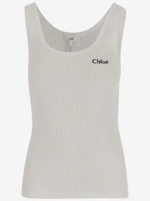 Chloé Cotton Tank Top With Embroidered Logo