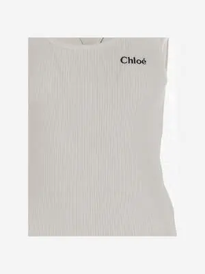 Chloé Cotton Tank Top With Embroidered Logo