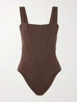 Staud Adelaide Paneled Swimsuit - Brown