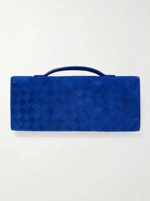 Bottega Veneta Andiamo Long Intrecciato Suede Clutch - Blue
